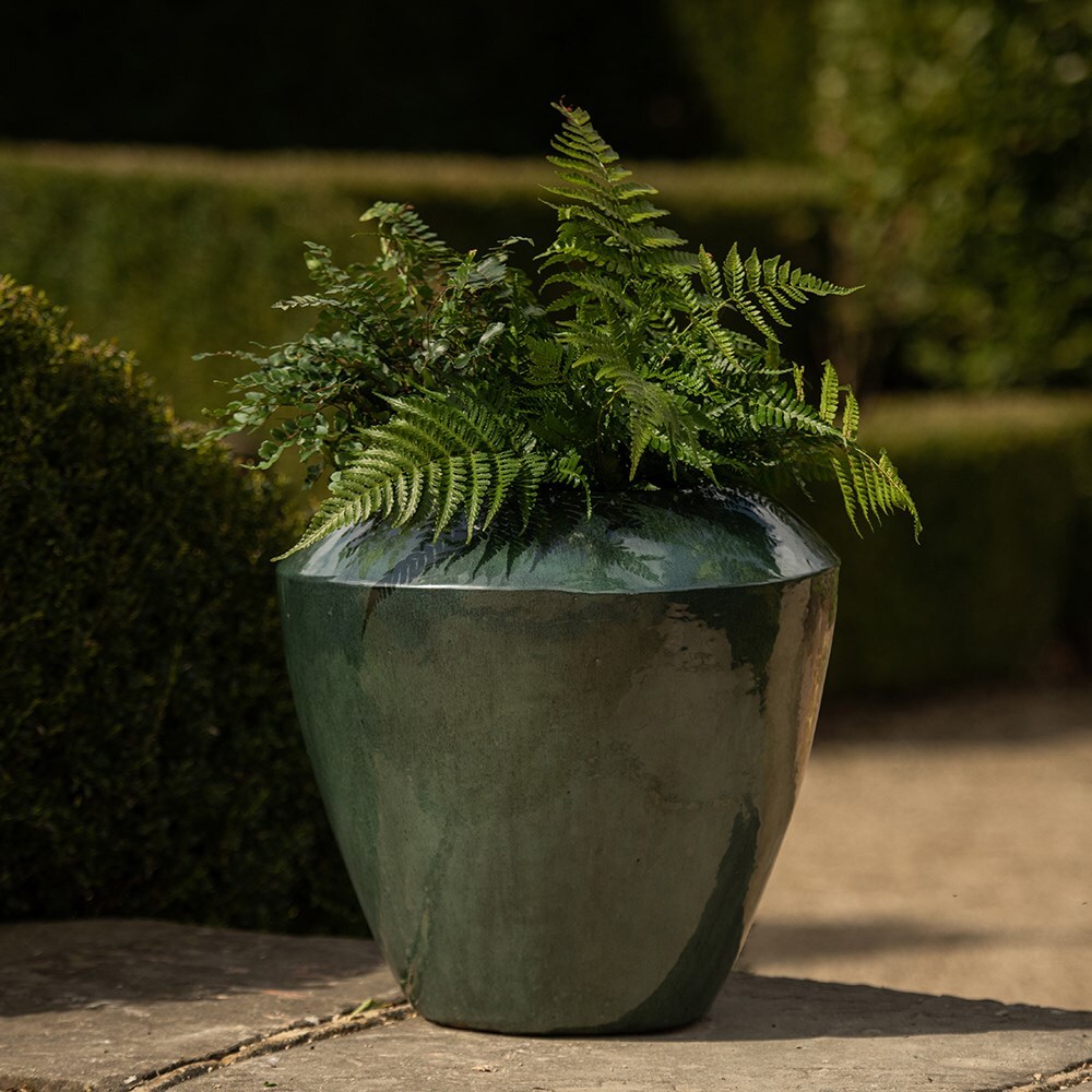 Glazed terracotta feature pot moss green