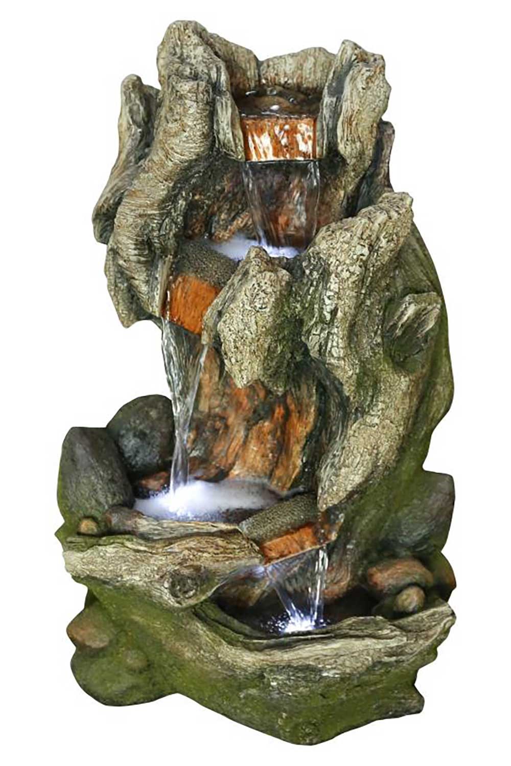 Buy Hertsmere Wooden Falls 3-Tier Cascade Water Feature With LED Lights ...