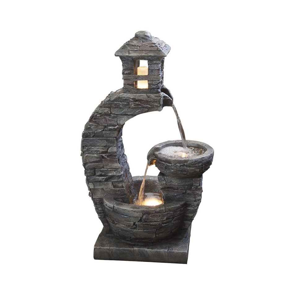 Buy Stone Effect Pouring Lantern Tiered Water Feature With LED Lights ...
