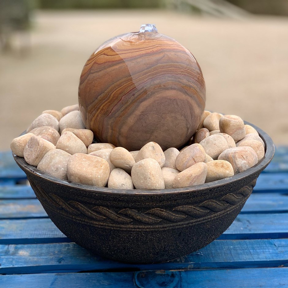 Buy Rainbow Sandstone Sphere In Lotus Bowl Water Feature With LED ...