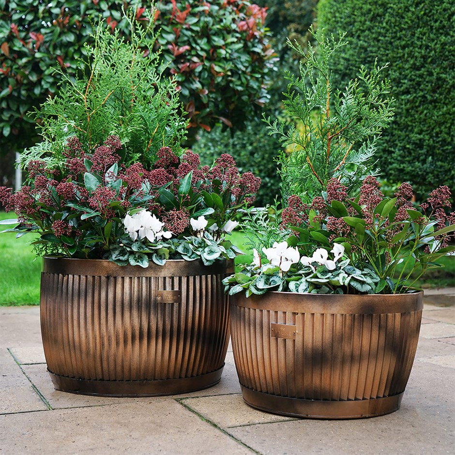 Buy Hampton Copper Ribbed Round Bowl Planter: Delivery by Primrose