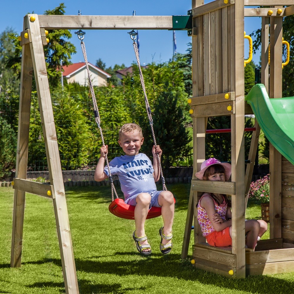 Buy Rumble Ridge Wooden Rock Wall Climbing Frame with Single Swing ...