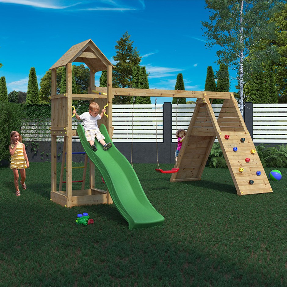 Buy Fleppi Wooden Rock Wall Climbing Frame with Double Swing: Delivery ...