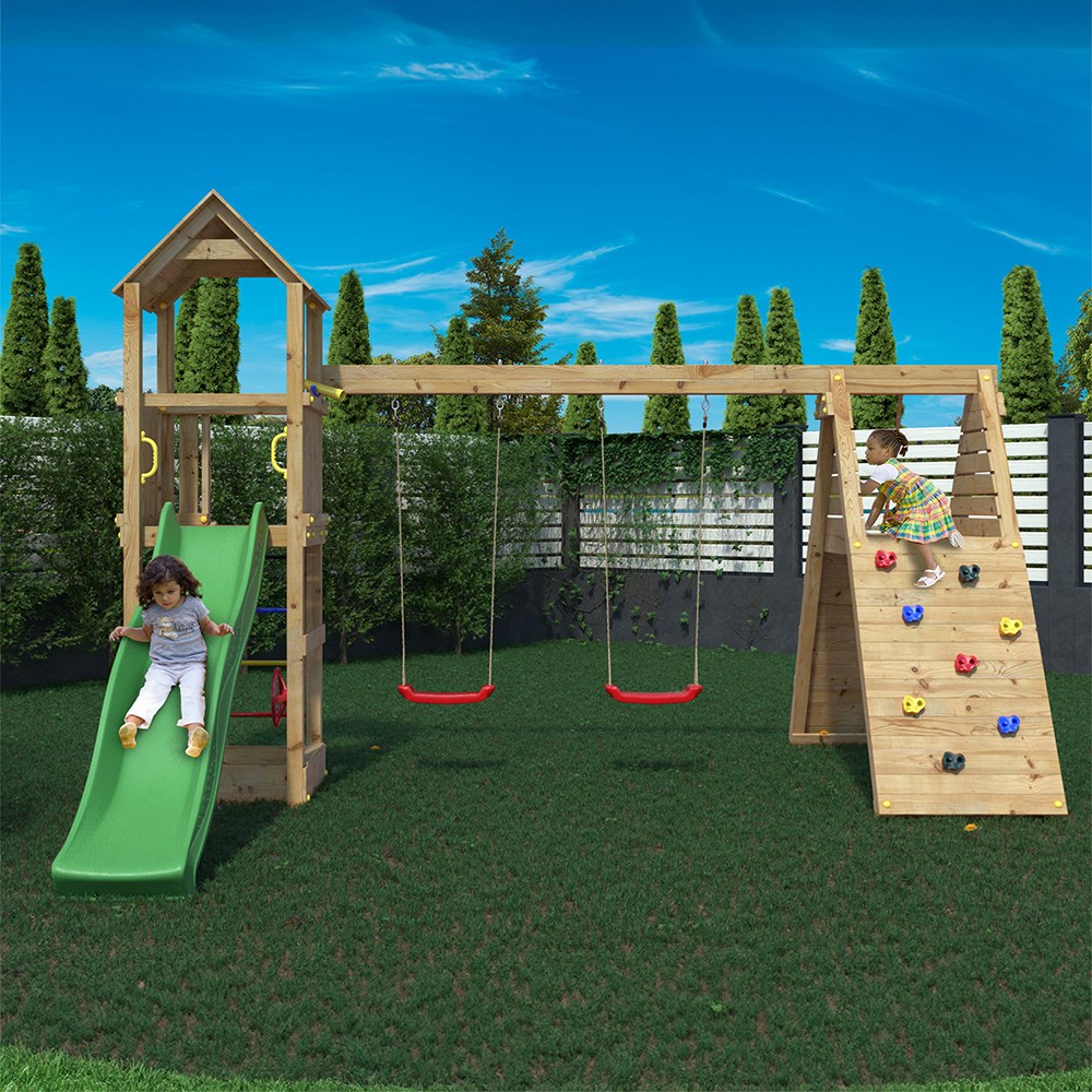 Buy Fleppi Wooden Rock Wall Climbing Frame with Double Swing: Delivery ...