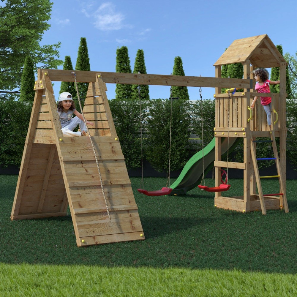 Buy Fleppi Wooden Rock Wall Climbing Frame with Double Swing: Delivery ...