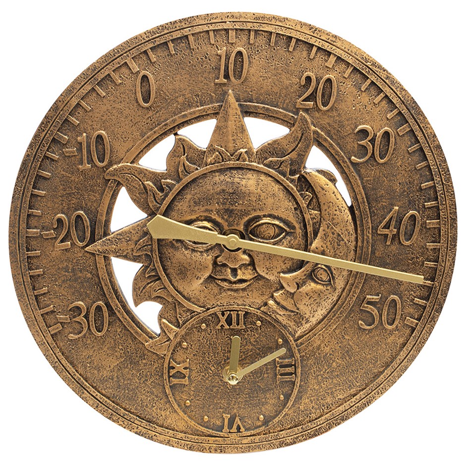 Buy Garden Sun and Moon Clock & Thermometer | 12"| Battery Powered ...
