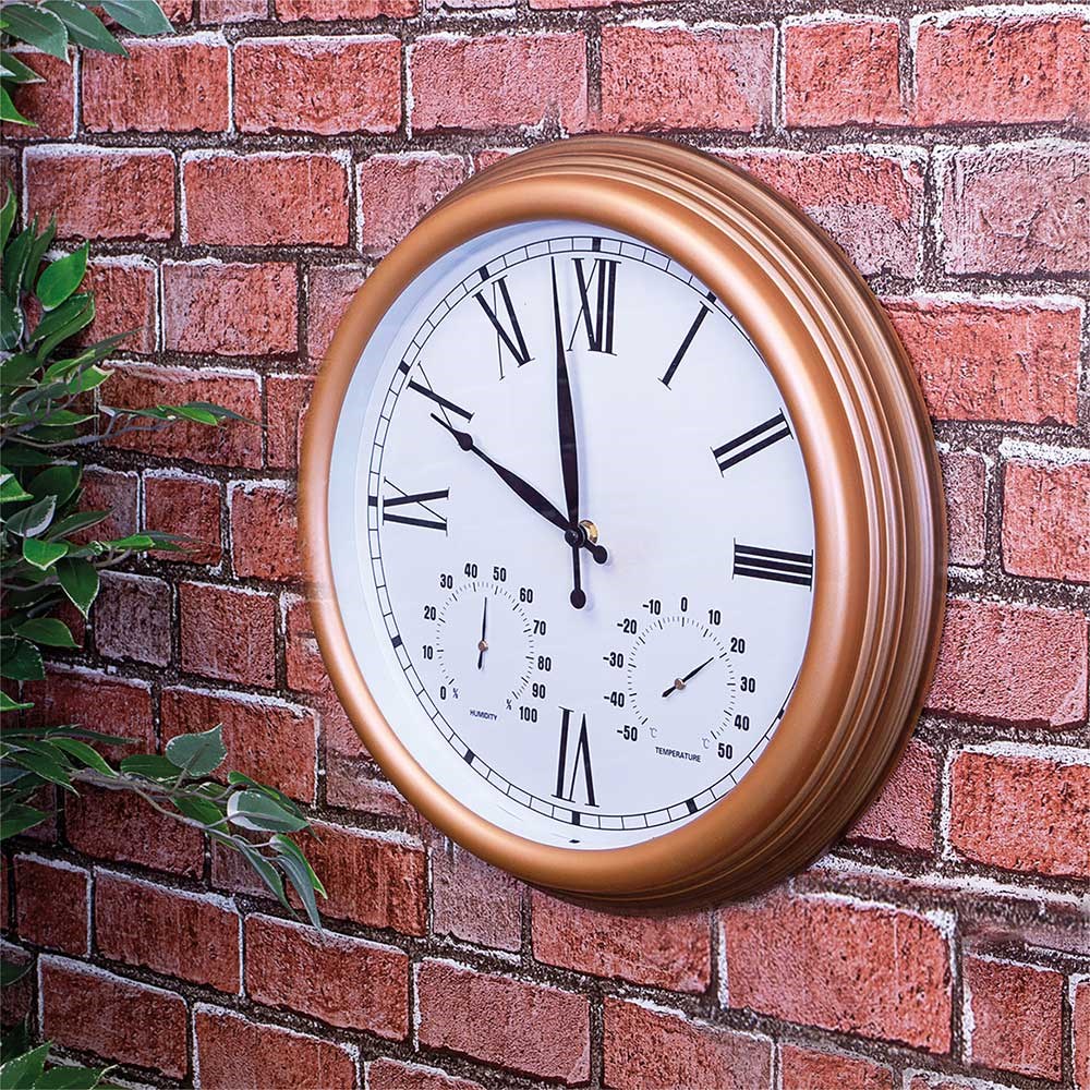 Buy Copper Effect Outdoor Clock inc. Humidity & Temp. 38cm: Delivery by ...
