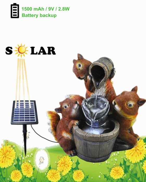 Buy Solar Squirrels Pouring Bowls Tiered Water Feature w/ Battery ...